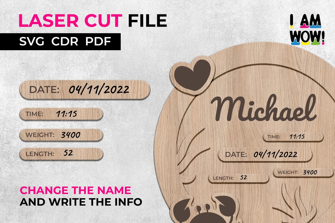 Baby Name Sign SVG. Laser Cut File for Glowforge, Nursery Name Round ...