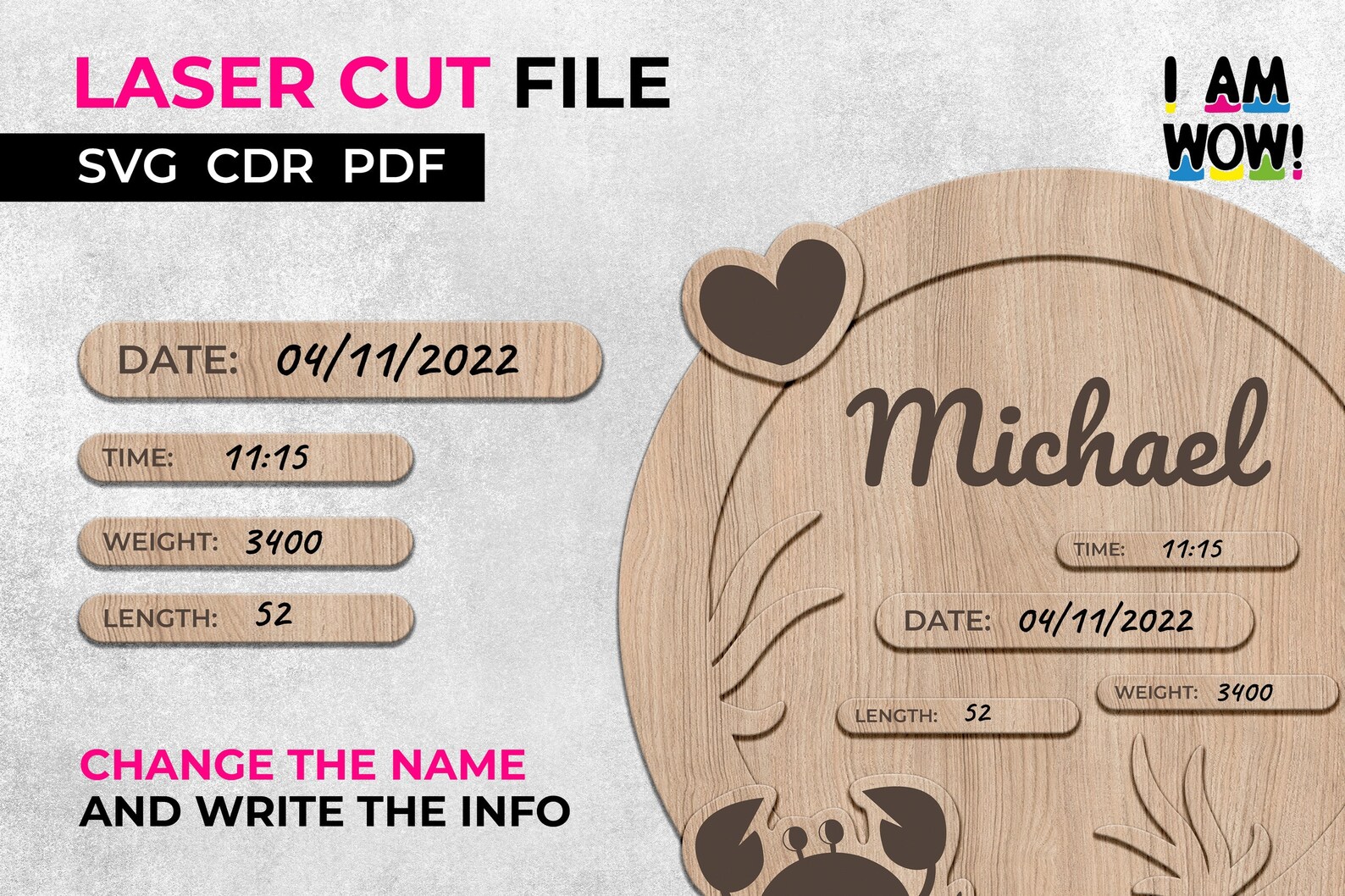 Baby Name Sign SVG. Laser Cut File for Glowforge, Nursery Name Round ...