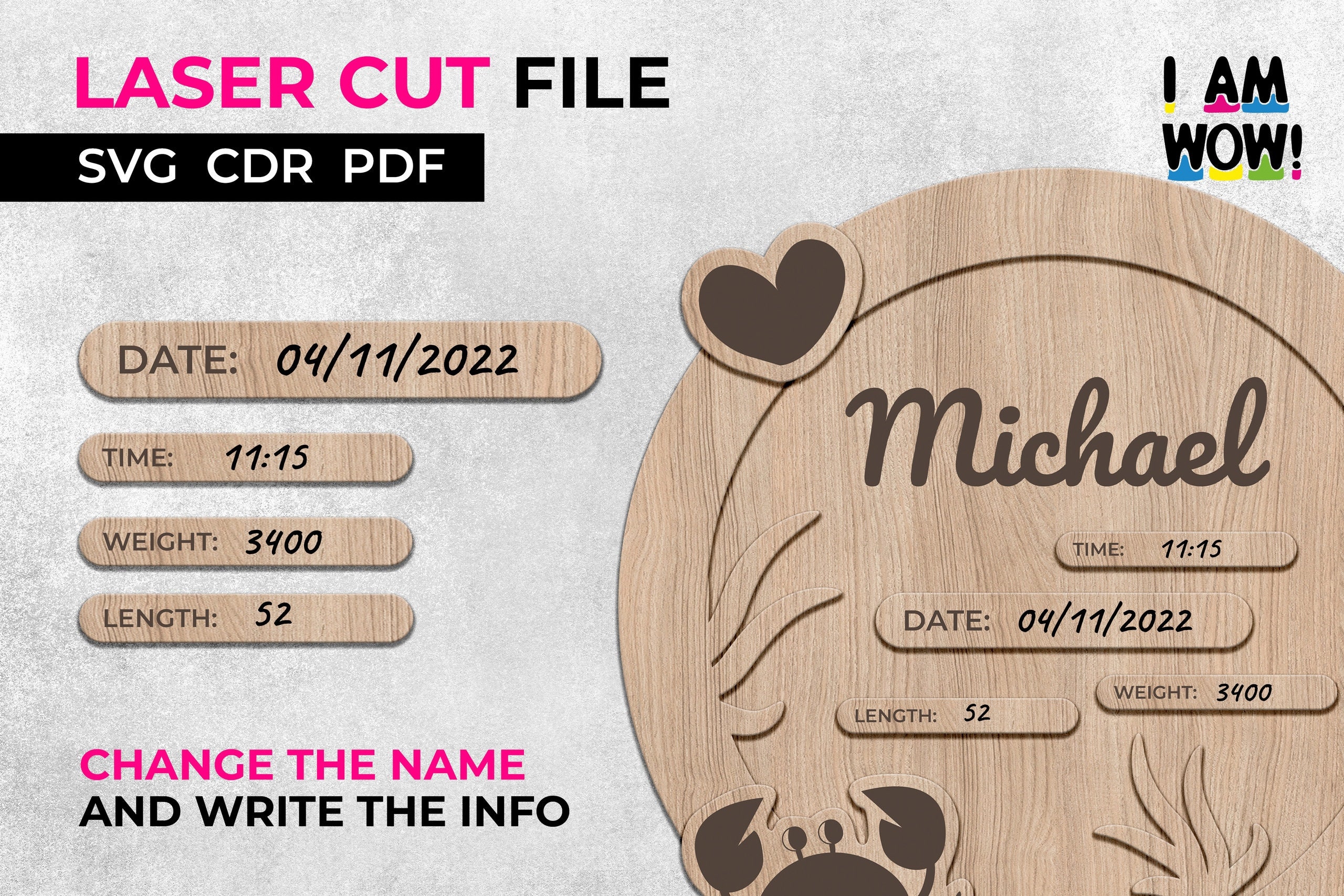 Baby Name Sign SVG. Laser Cut File for Glowforge, Nursery Name Round ...