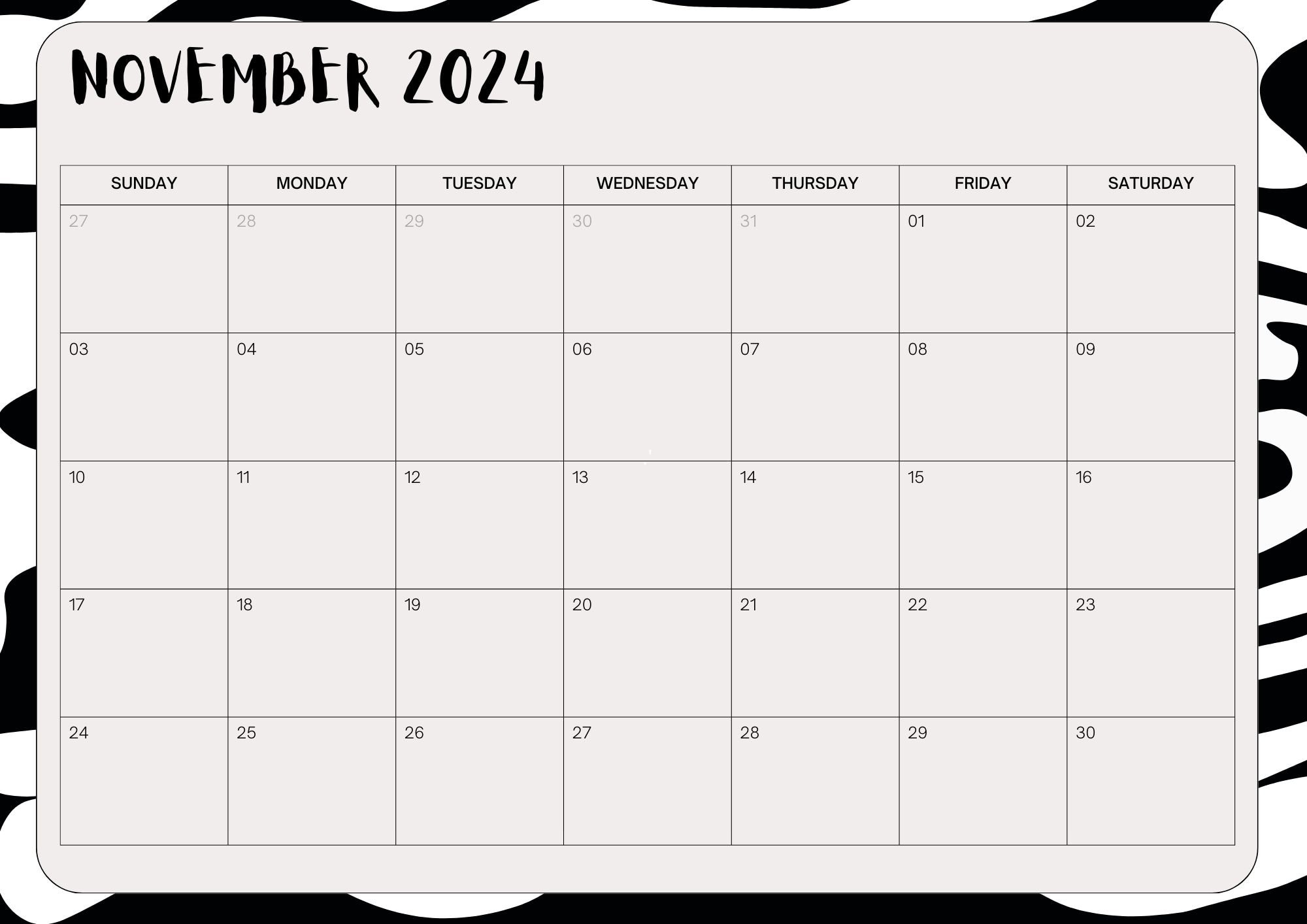 Calendar 2024 (black & White) - Etsy