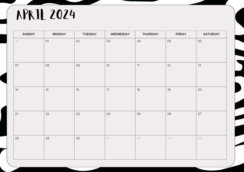 Calendar 2024 (black & White) - Etsy