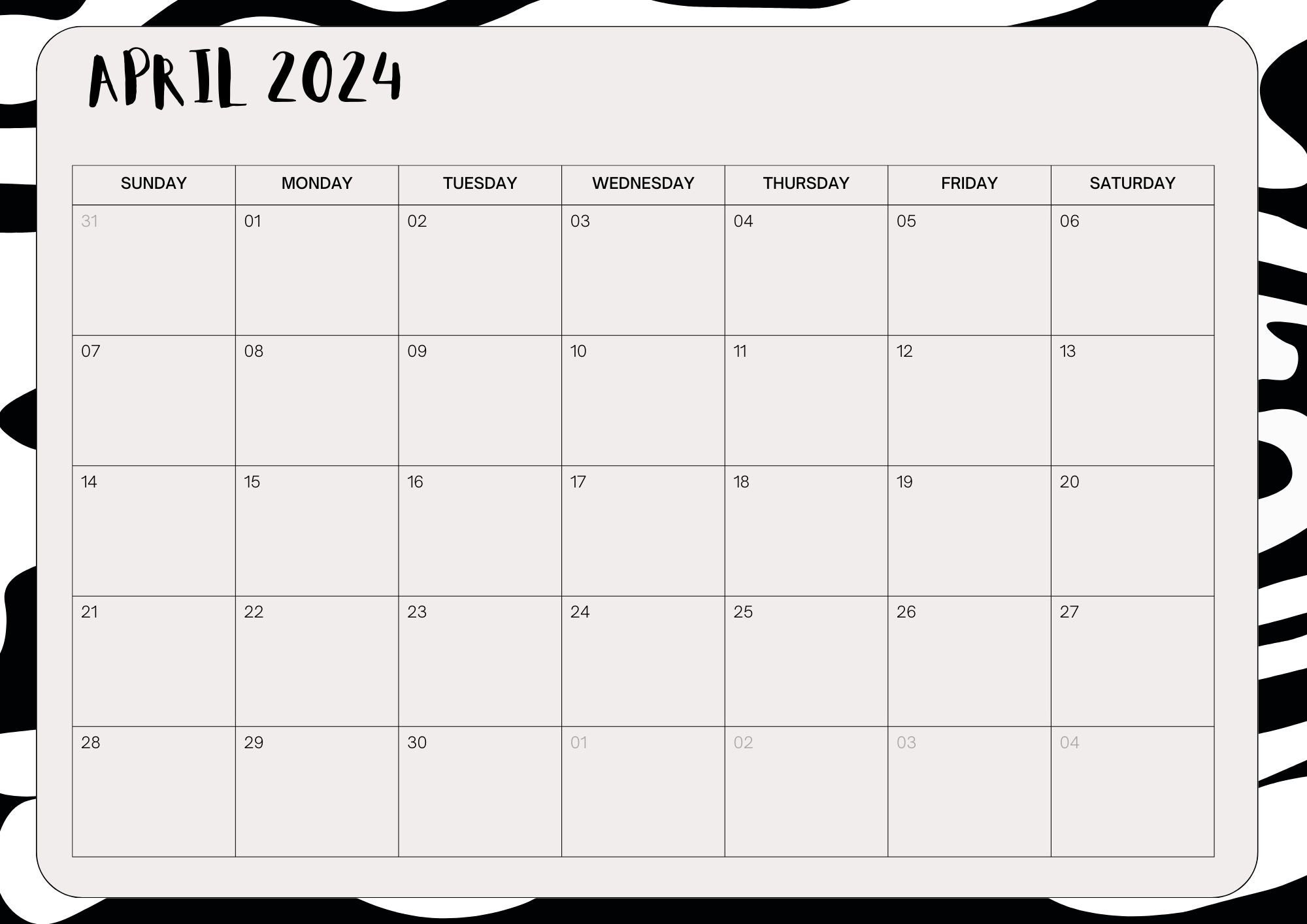 Calendar 2024 (black & White) - Etsy