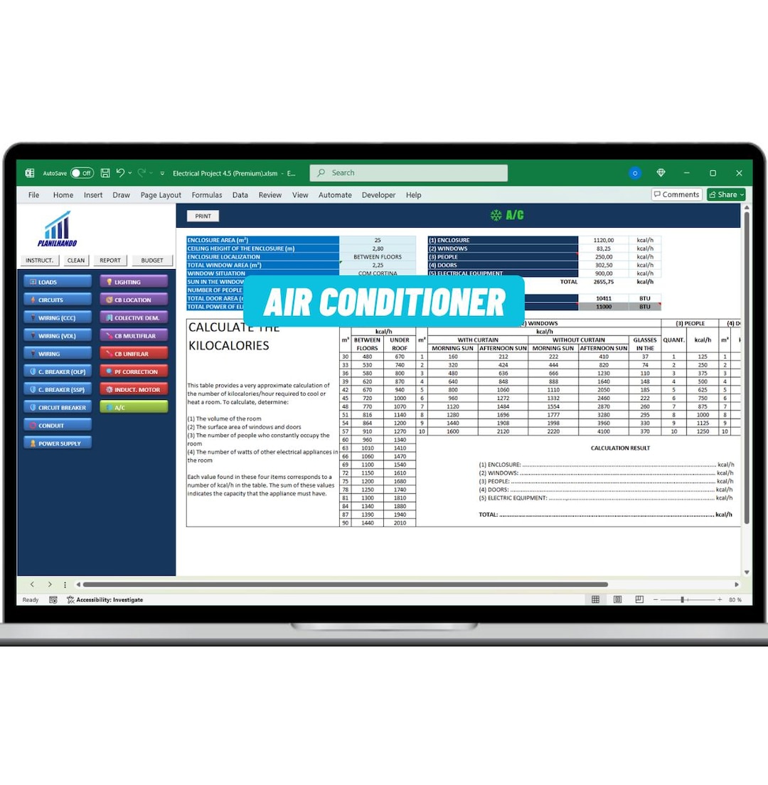 Air Conditioner Excel Spreadsheet Dimensioning - Etsy