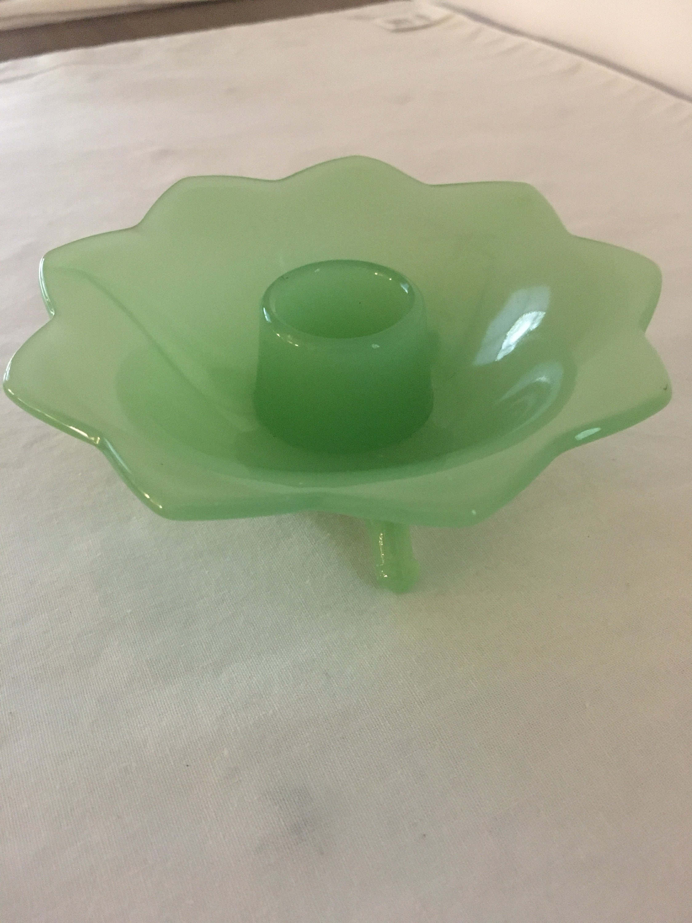 Fenton Glass Jadeite Lotus Shape Candleholder. Three Footed. - Etsy