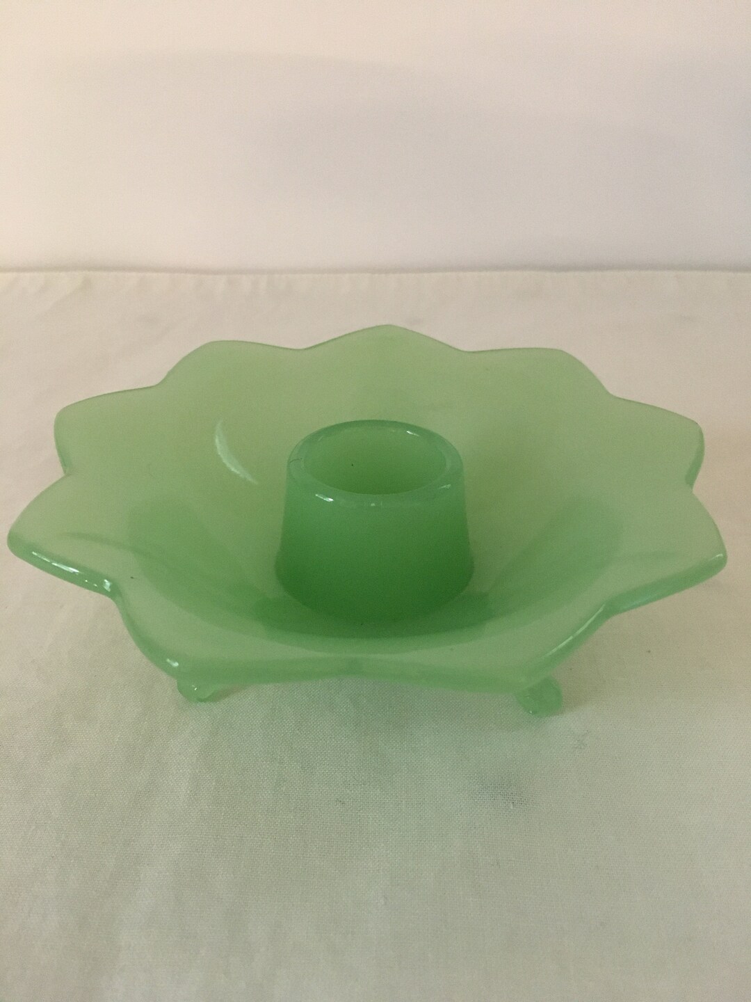Fenton Glass Jadeite Lotus Shape Candleholder. Three Footed. - Etsy