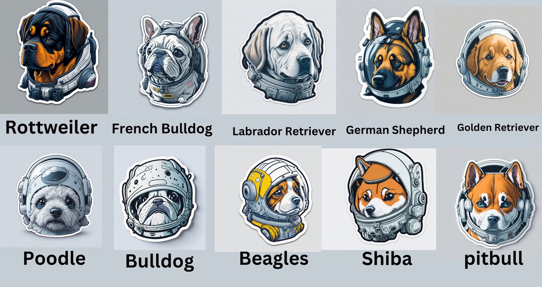 Sticker, Cartoon Cute Dogs Astronaut Helmet Head, White Background ...