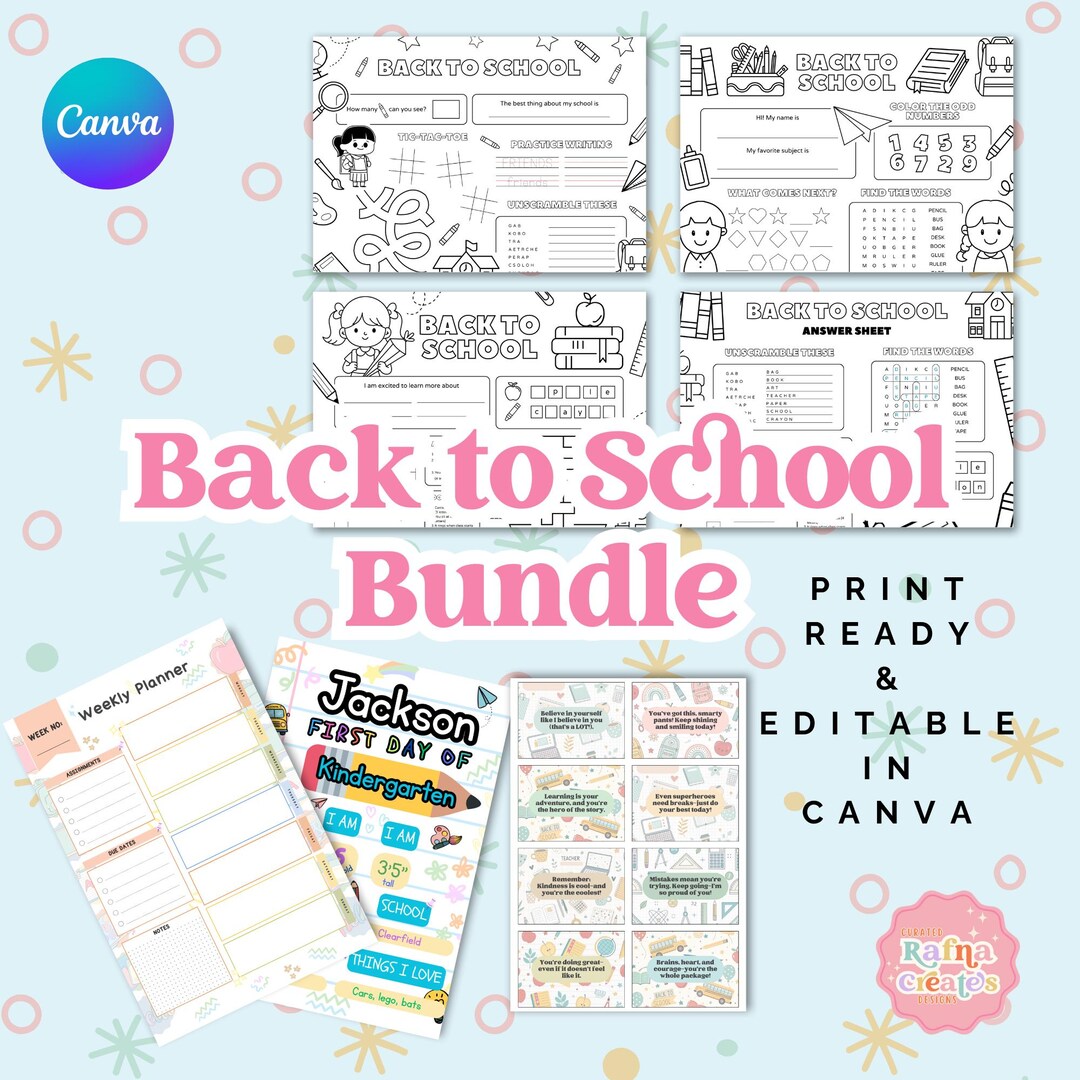 Back to School Printable Bundle | Weekly Planner, Lunchbox Notes ...