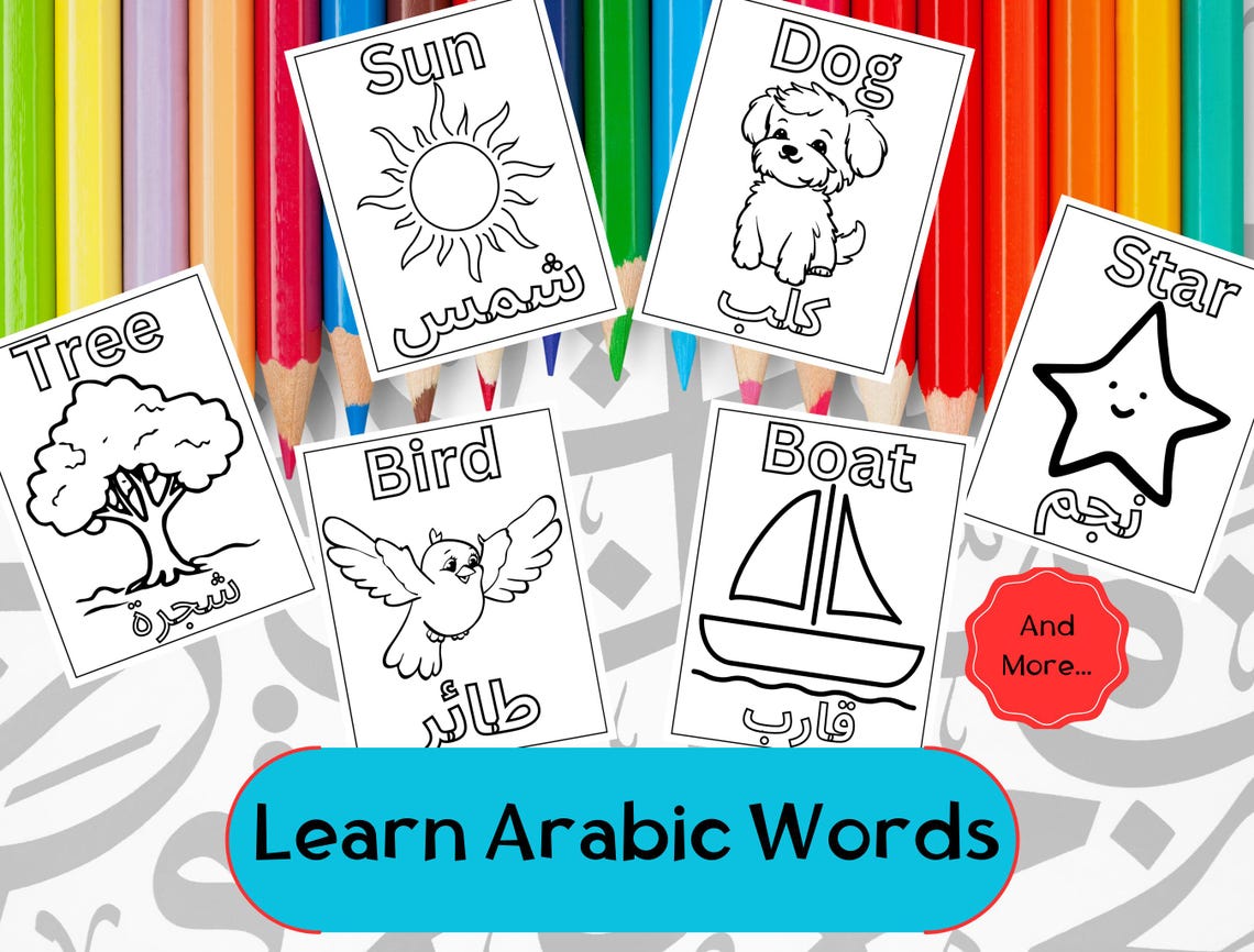 English and Arabic Coloring Pages for Kids Fun & Educational Activity ...