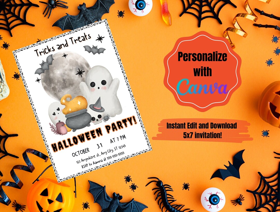 Editable Halloween Party Invitation Template Cute Ghost - Etsy