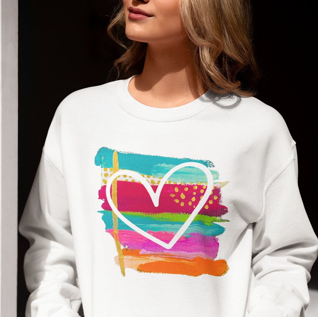 Rainbow Heart Sweatshirt Pullover Heart Sweater Colorful Heart Sweater ...