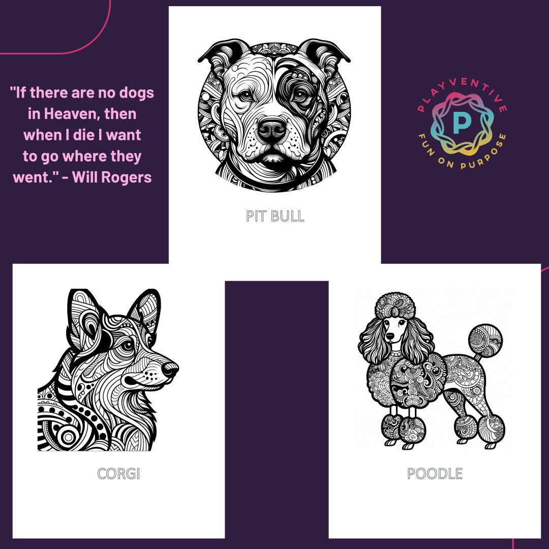 Vibrant Pop Art Digital Coloring Pages, 30 Unique Dog Breeds, Fun ...