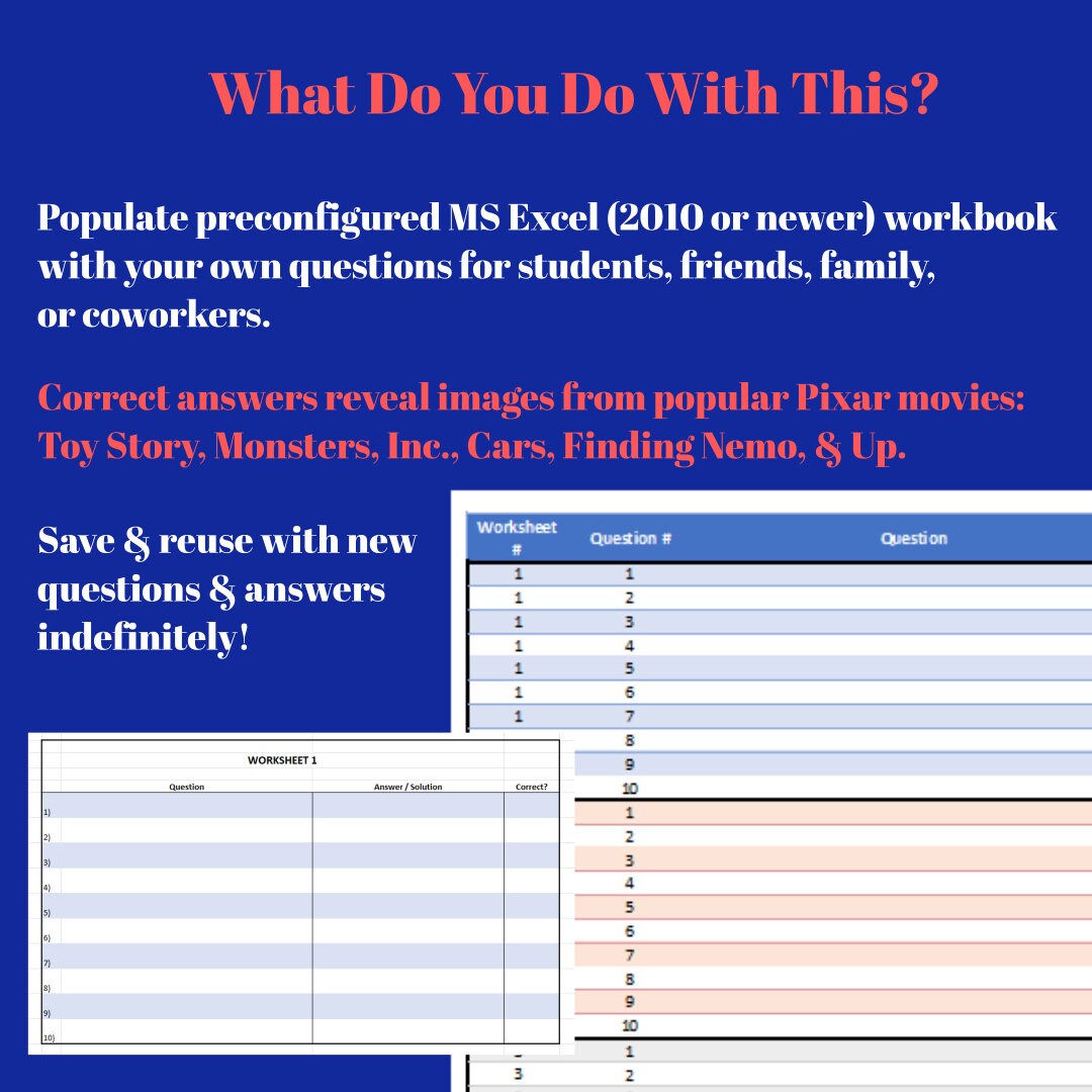Pixar Reusable Worksheets Game Trivia | All Ages Kids Activity | Fun ...