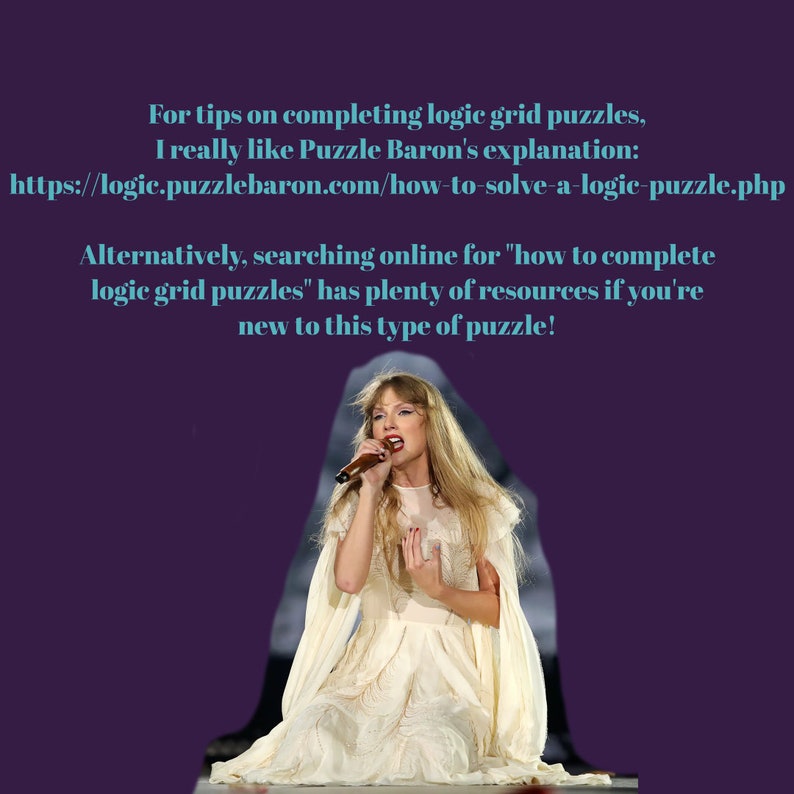 Taylor Swift Eras Tour Inspired Printable Logic Puzzle Game - Challenge ...