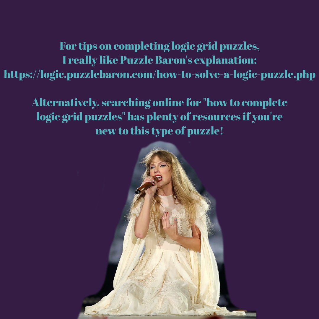 Taylor Swift Eras Tour Inspired Printable Logic Puzzle Game - Challenge ...