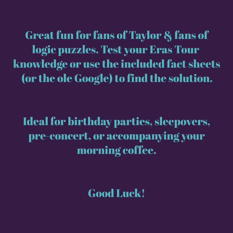 Taylor Swift Eras Tour Logic Puzzle Challenge Logic Grid Puzzle Eras ...