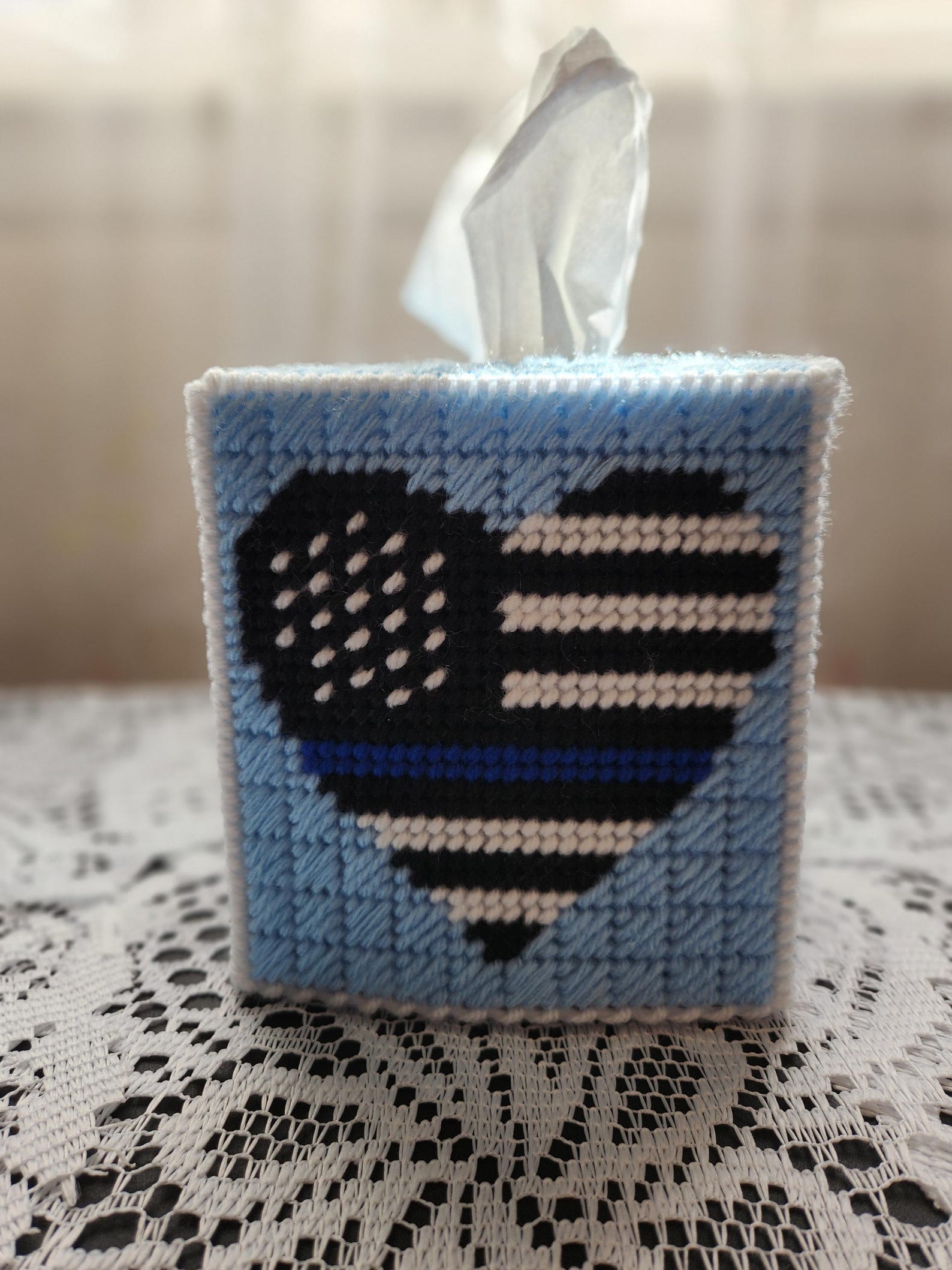 Thin Blue Line Heart Tissue Box Cover - Etsy