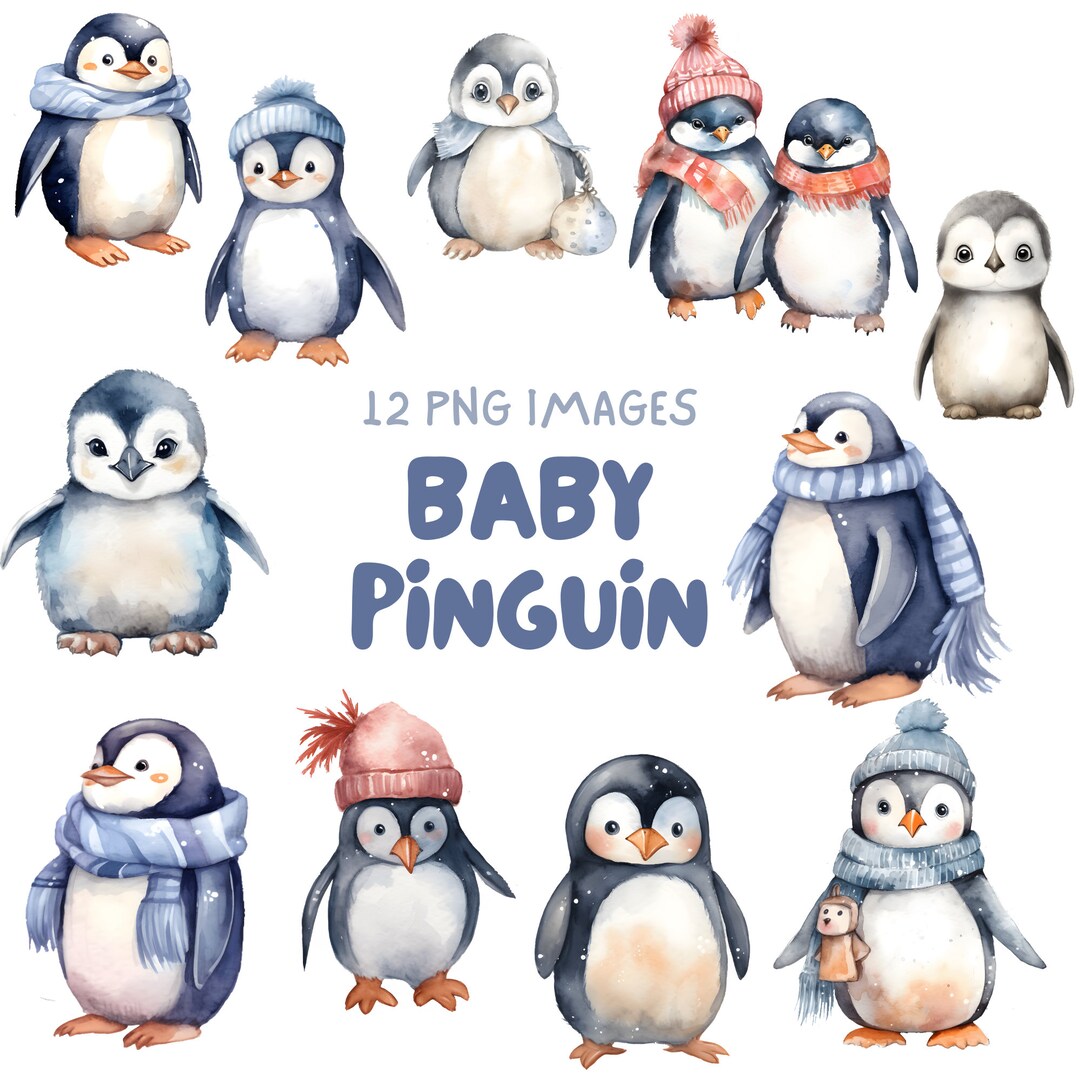 12 Pinguin Clipart Bundle, Watercolor, Nursery Wall Art, Kids Room ...