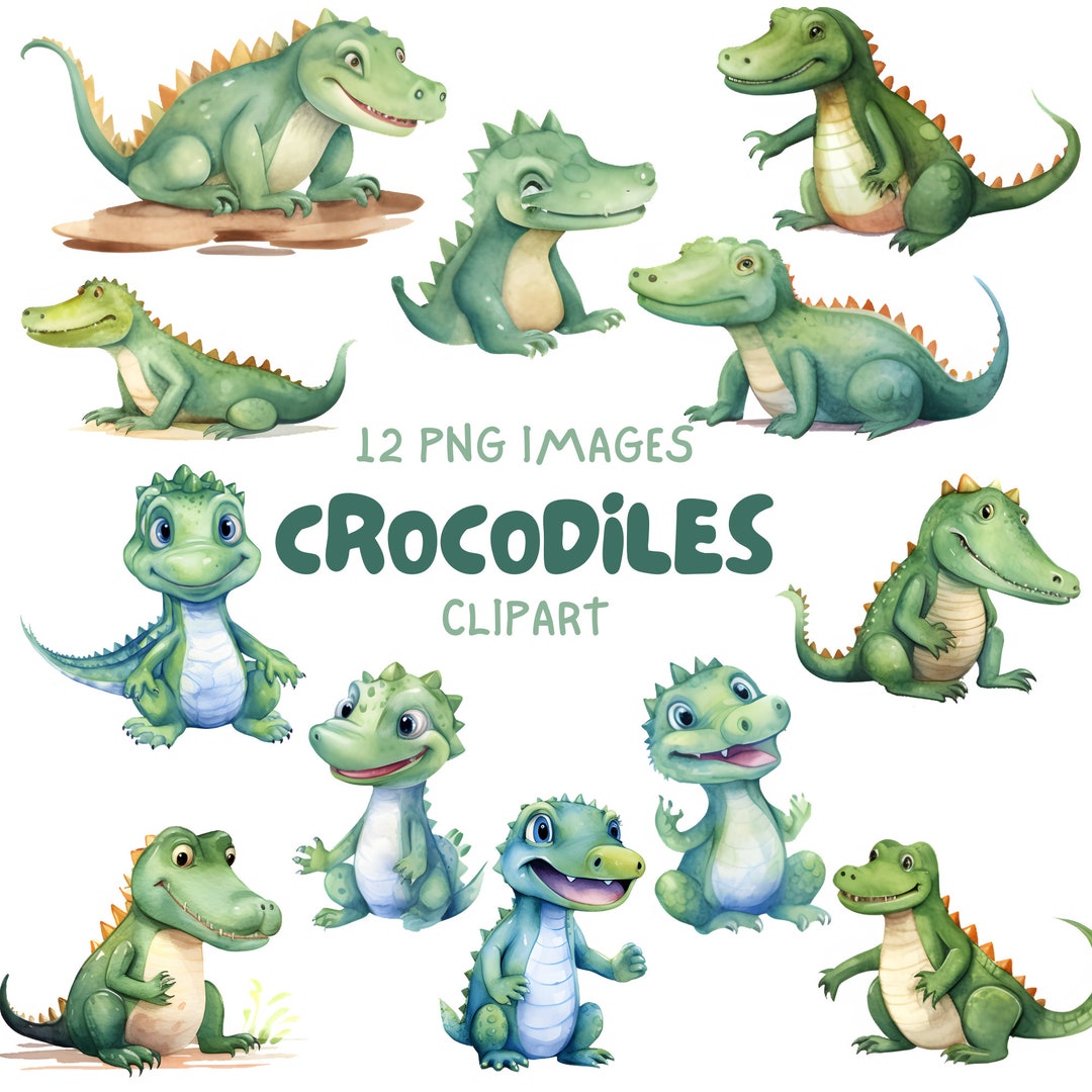 12 Crocodile Alligators Clipart Bundle, Watercolor, Nursery Wall Art ...