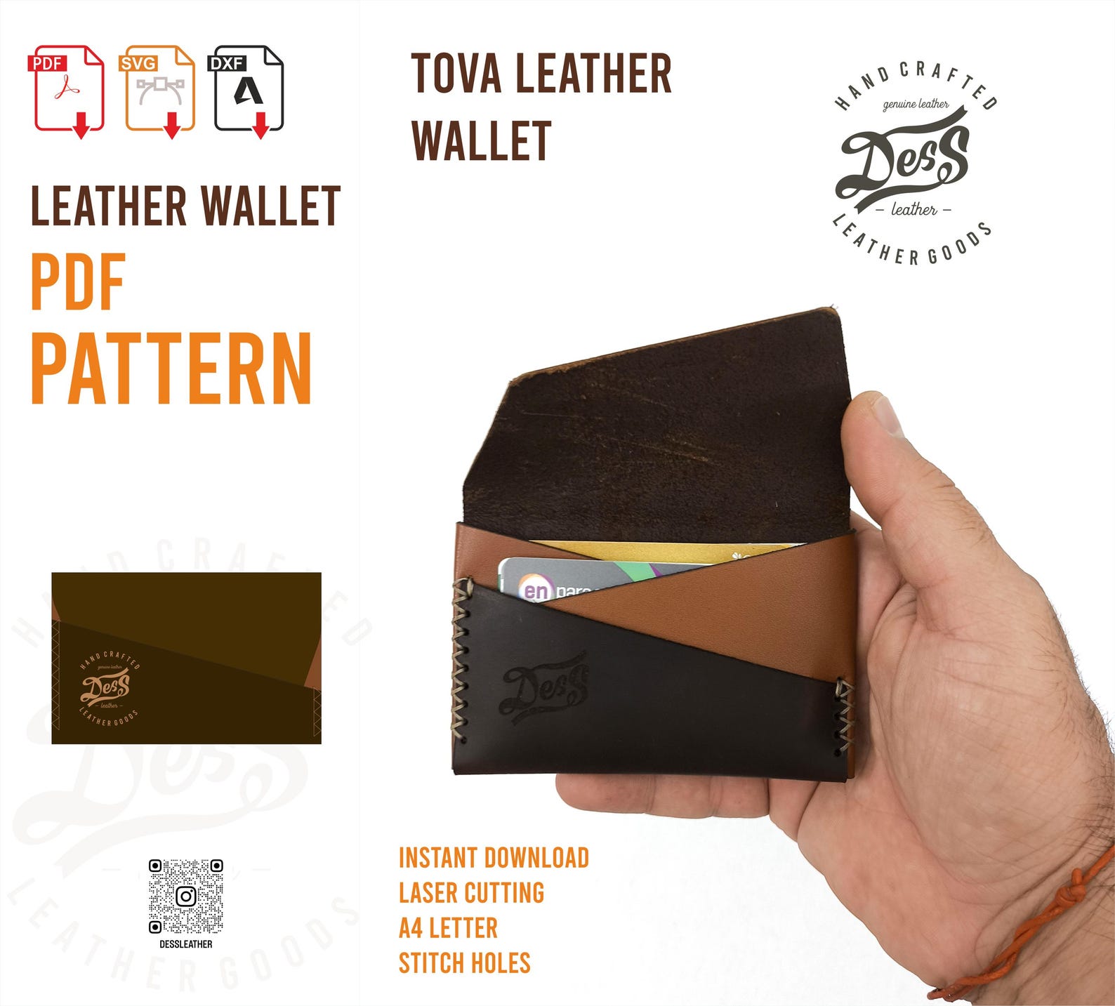 Tova Leather Wallet, A4 US Letter Digital PDF Template Pattern, Leather ...