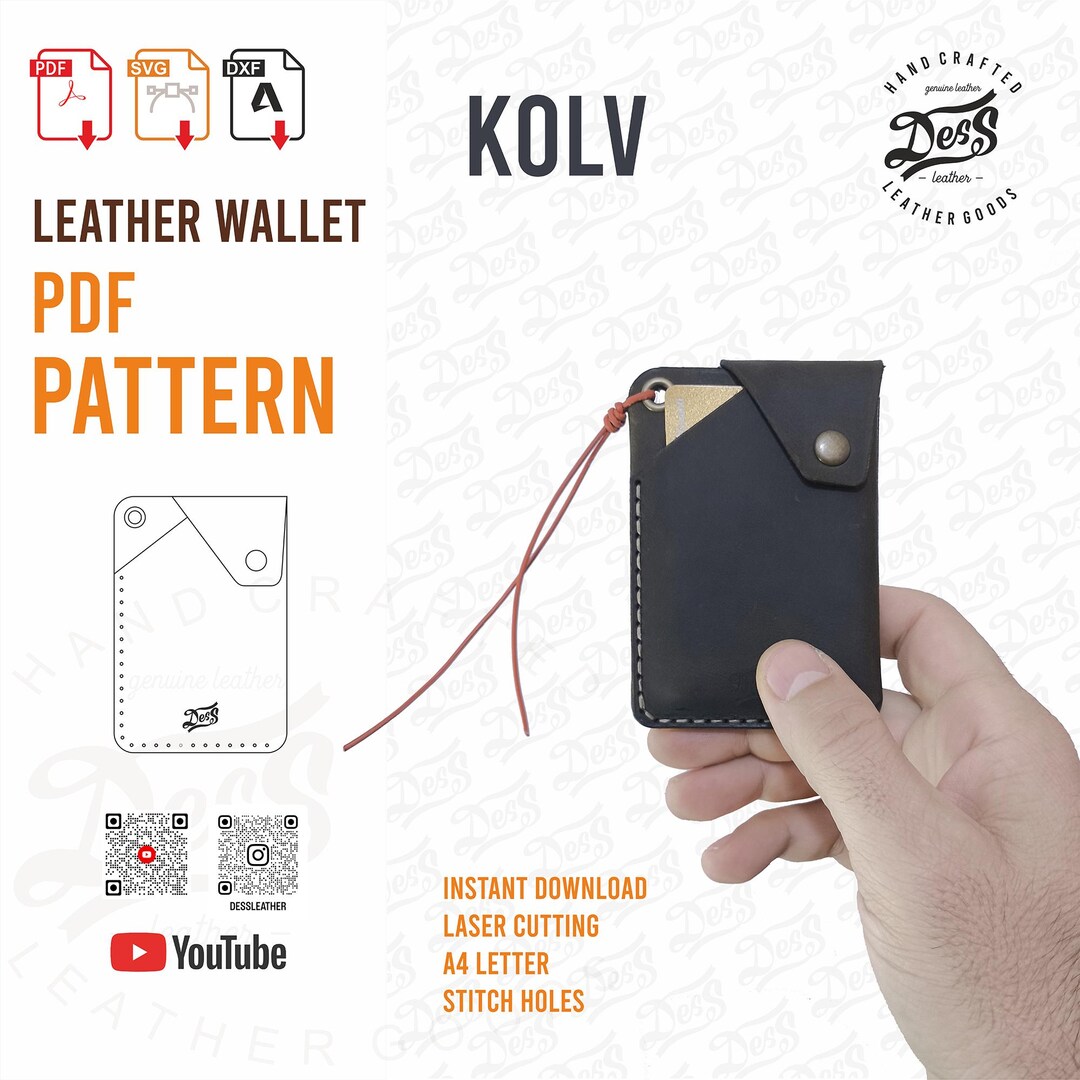 Minimalist Leather Card Holder Wallet, A4 US Letter Digital PDF ...