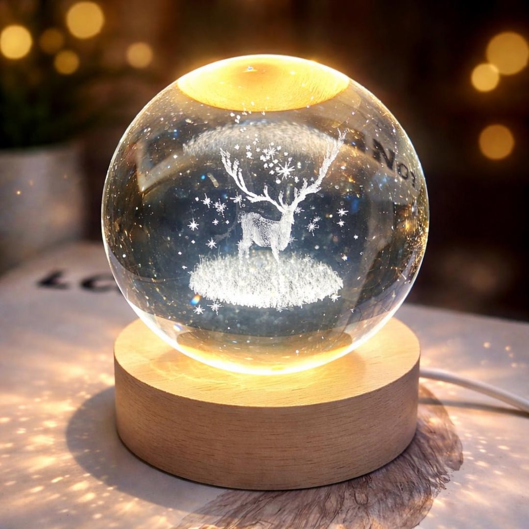 3D Wild Stag Crystal Ball Light 6cm Glass Ball Lamp Night Bedroom ...