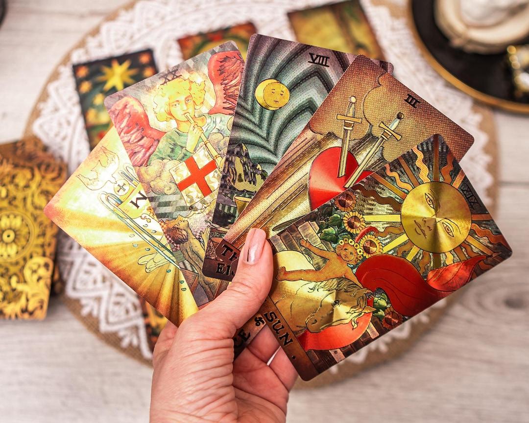 Tarot Deck Gold Foil, Tarot Cards With Guide, Traditional Tarot Gift Set, Vintage Tarot Deck ...