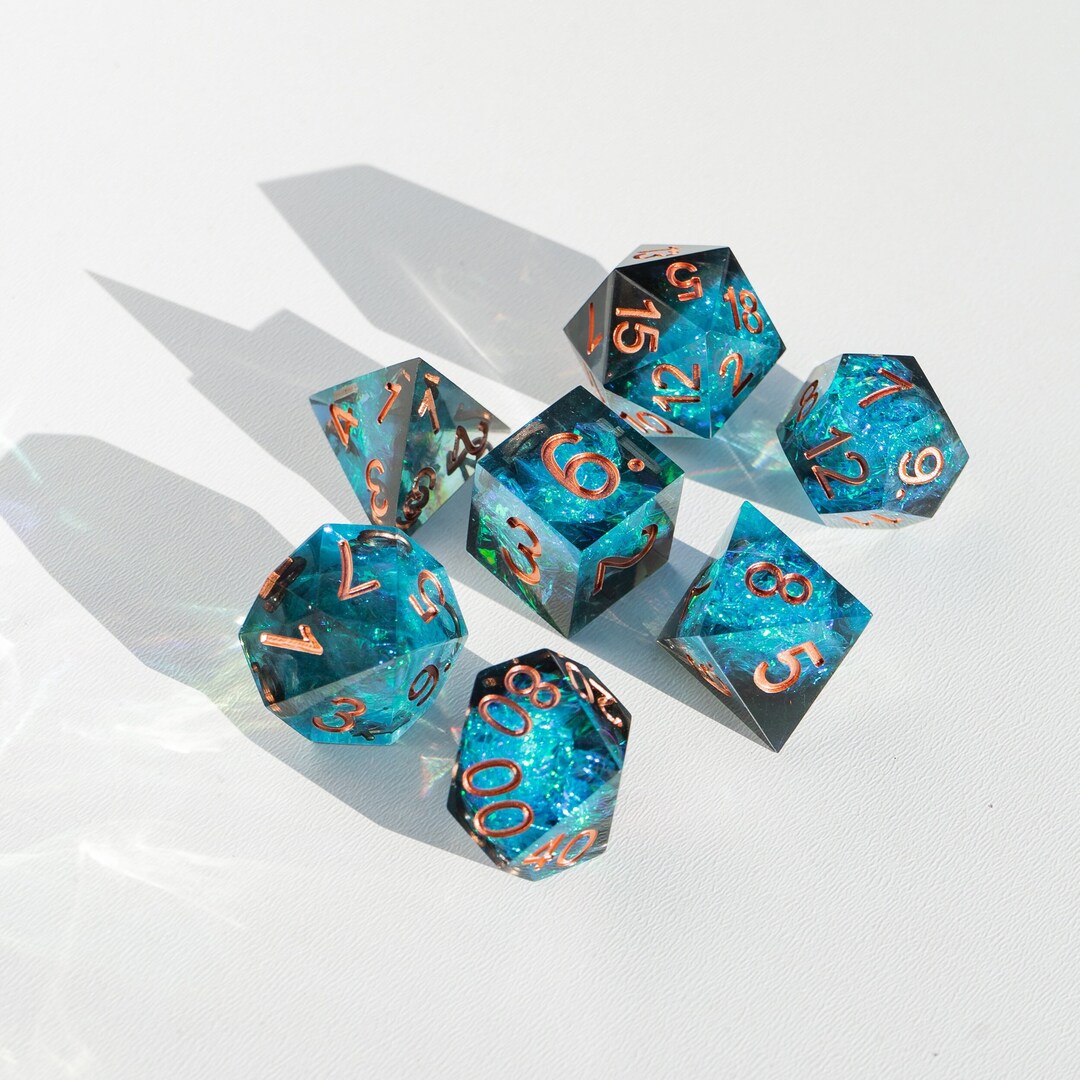 Blue Dice Set, 7 Dice Set, Space Dice, Blue Polyhedral Epoxy Dice Set ...