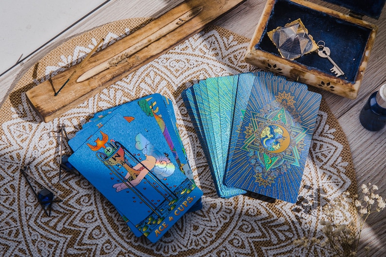 Blue Tarot Deck, Elegant Tarot Cards With Guidebook - Etsy
