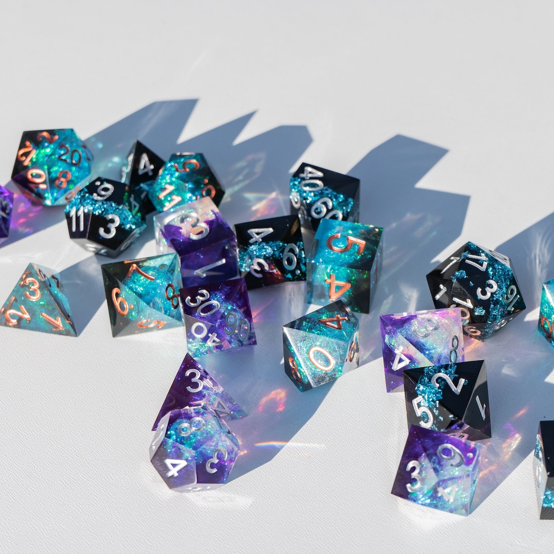 Blue Dice Set, Black Sharp Edge Dice Set in Box, Cute Dice Set, Crystal ...