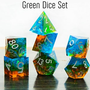 Blue Dice Set, 7 Dice Set, Space Dice, Blue Polyhedral Epoxy Dice Set ...