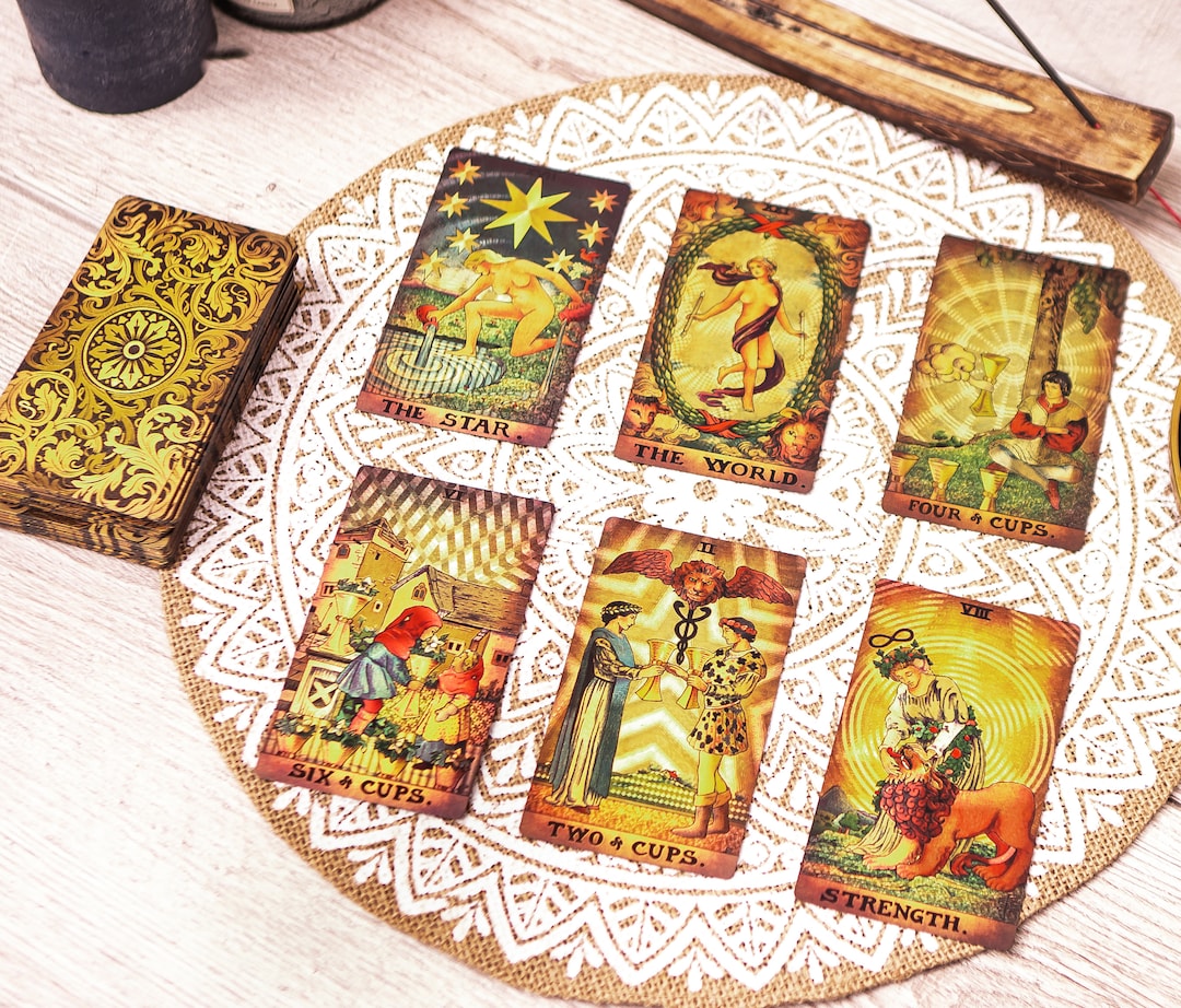 Vintage Tarot Deck With Guidebook, Beginners Tarot Cards Gold Foil ...