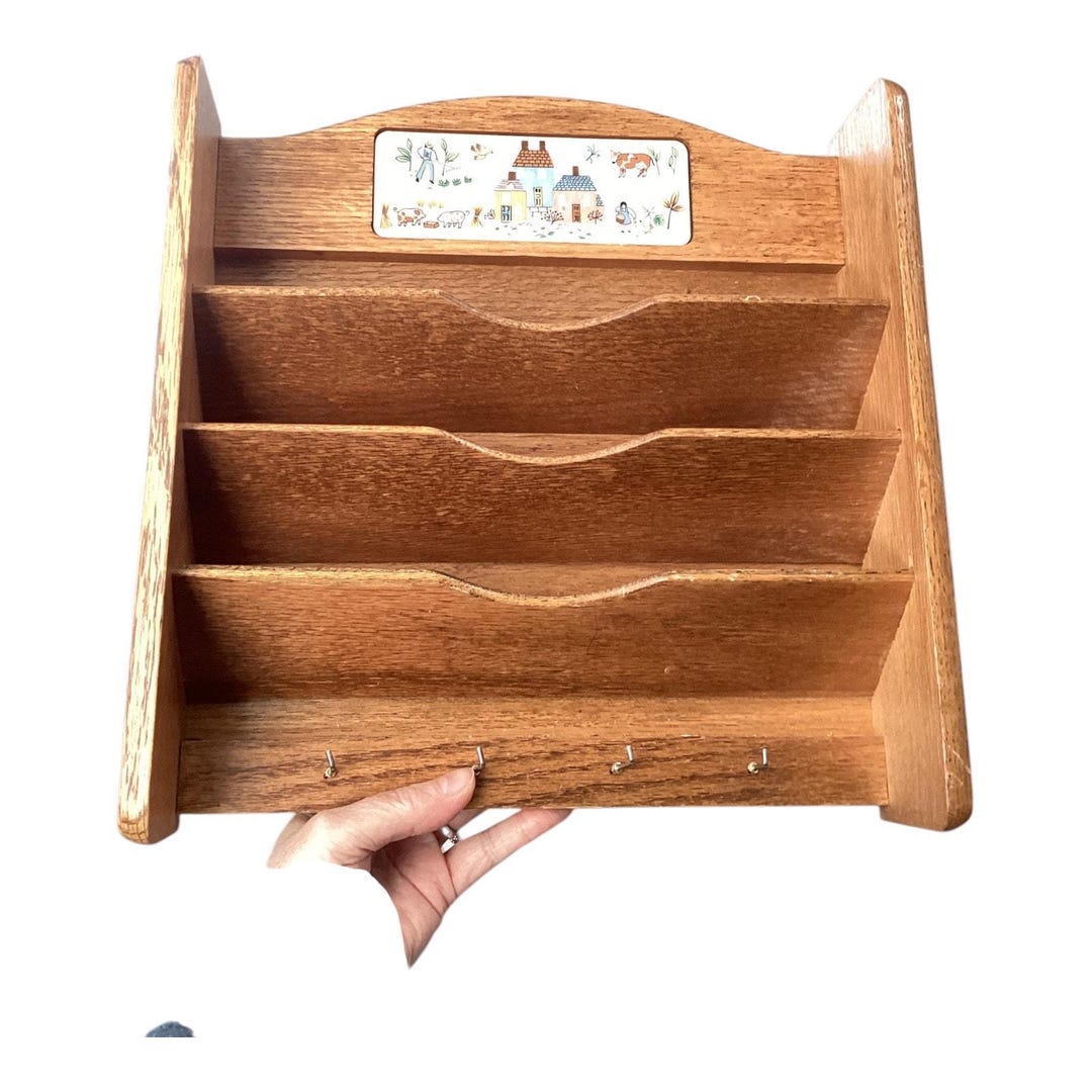 Vintage Wall Mail Rack Sorter Key Ring Country Farmhouse Granny Cottage ...