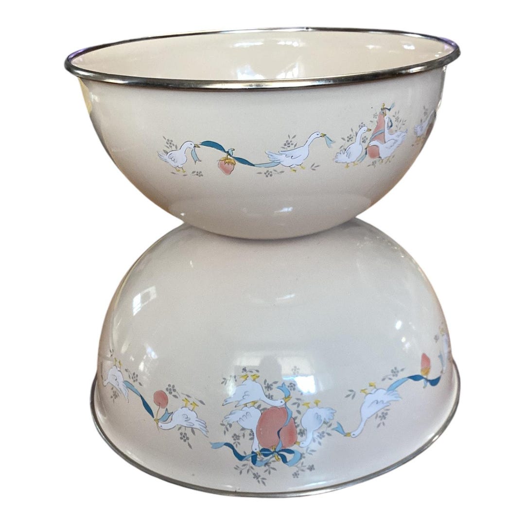 VTG International Marmalade Geese Metal Nesting Bowls Enamelware Enamel ...