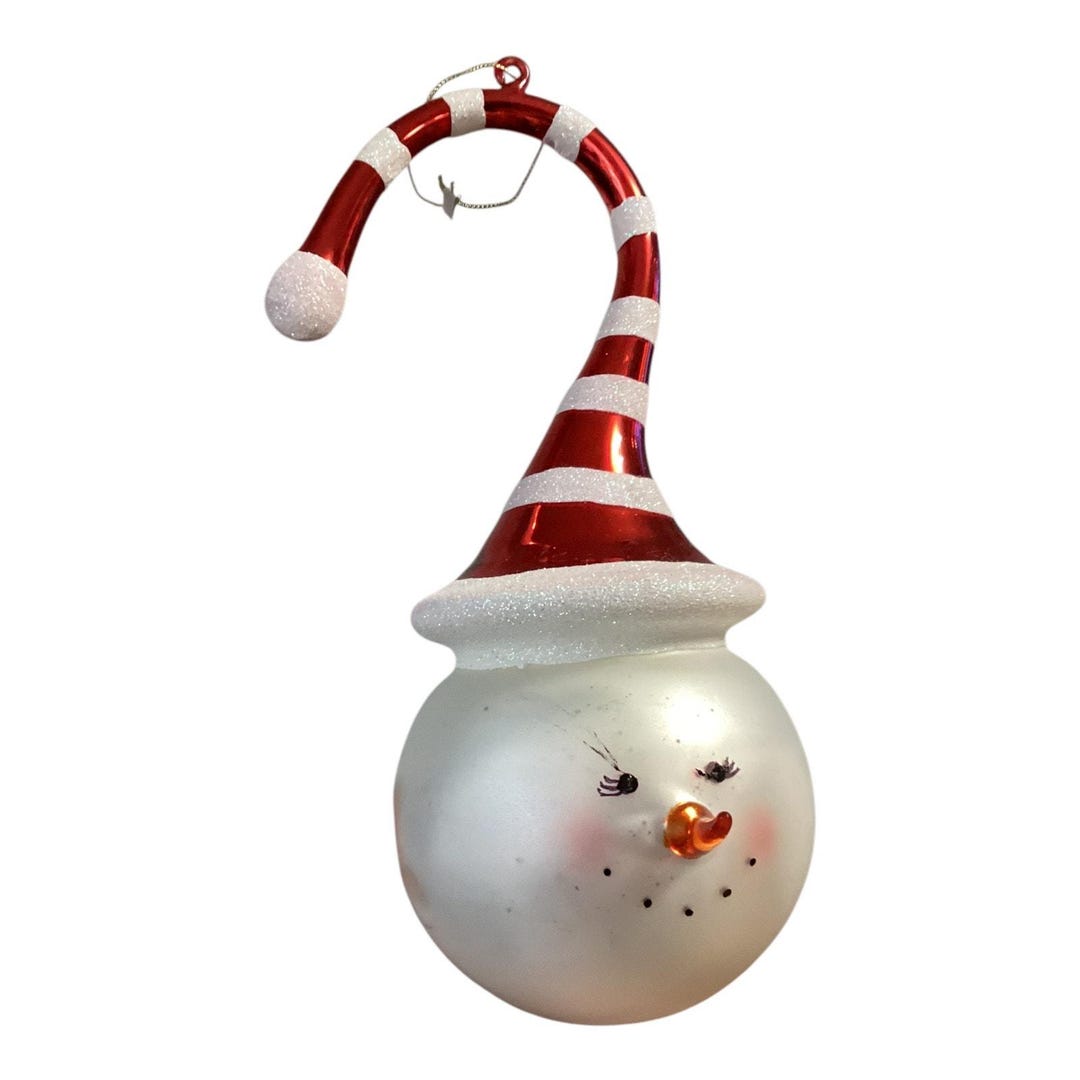 Blown Glass Whimsical Snowman Christmas Ornament Long Swirly Hat Carrot ...