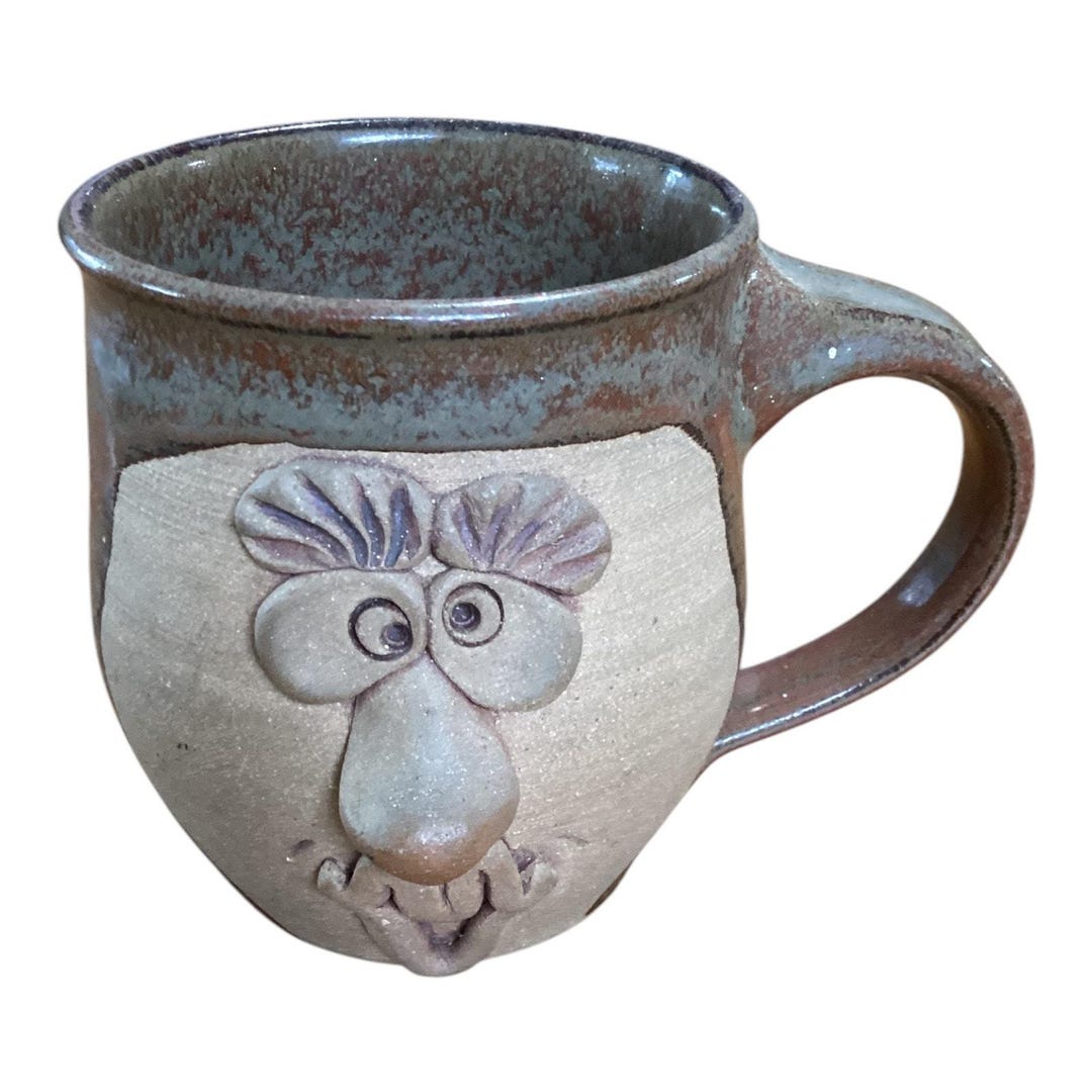 Handmade Artist Made Clay Pottery Mug Cup Crazy Ugly Weird Face Oddity ...