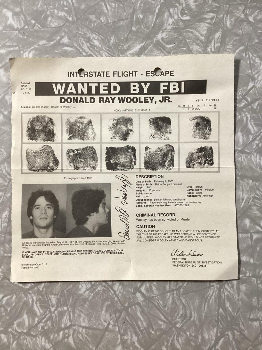 Vintage FBI Wanted Poster Donald Ray Wooley Jr Revised 1990 - Etsy
