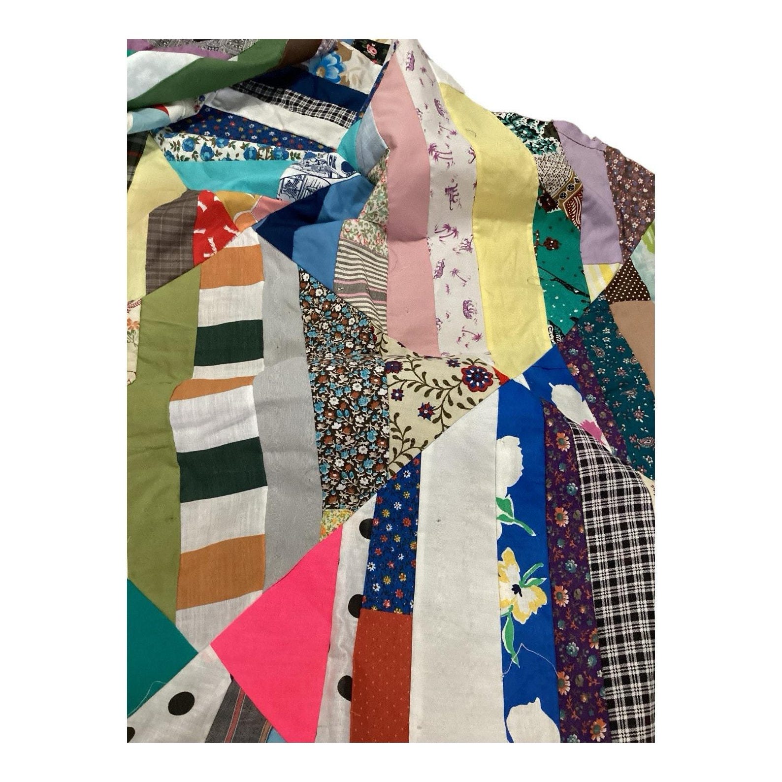 Multicolor Scrappy Crazy String Quilt Top Unfinished 83x 93 Farmhouse ...