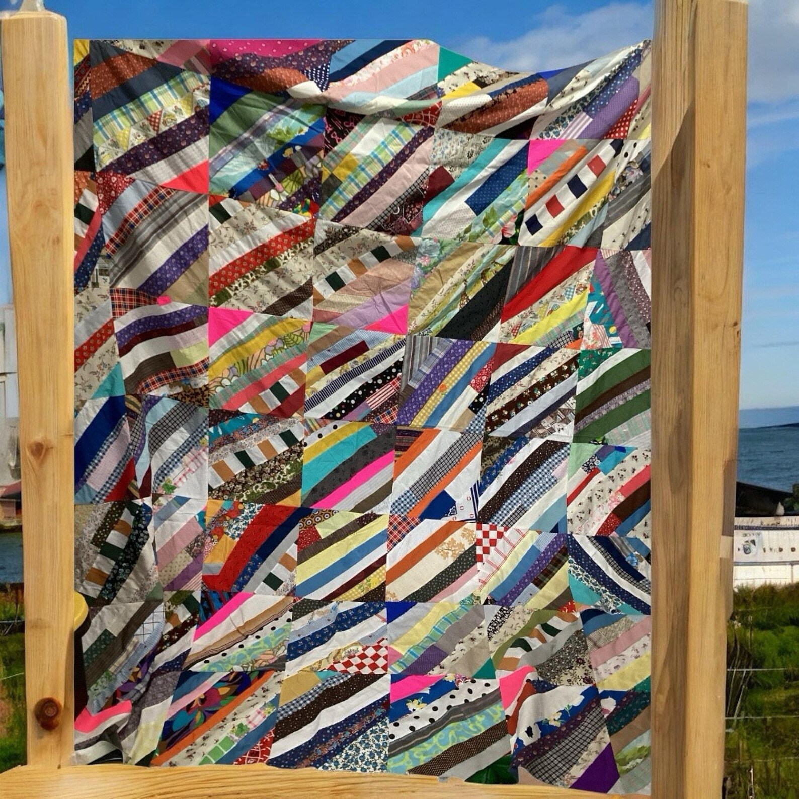 Multicolor Scrappy Crazy String Quilt Top Unfinished 83x 93 Farmhouse ...