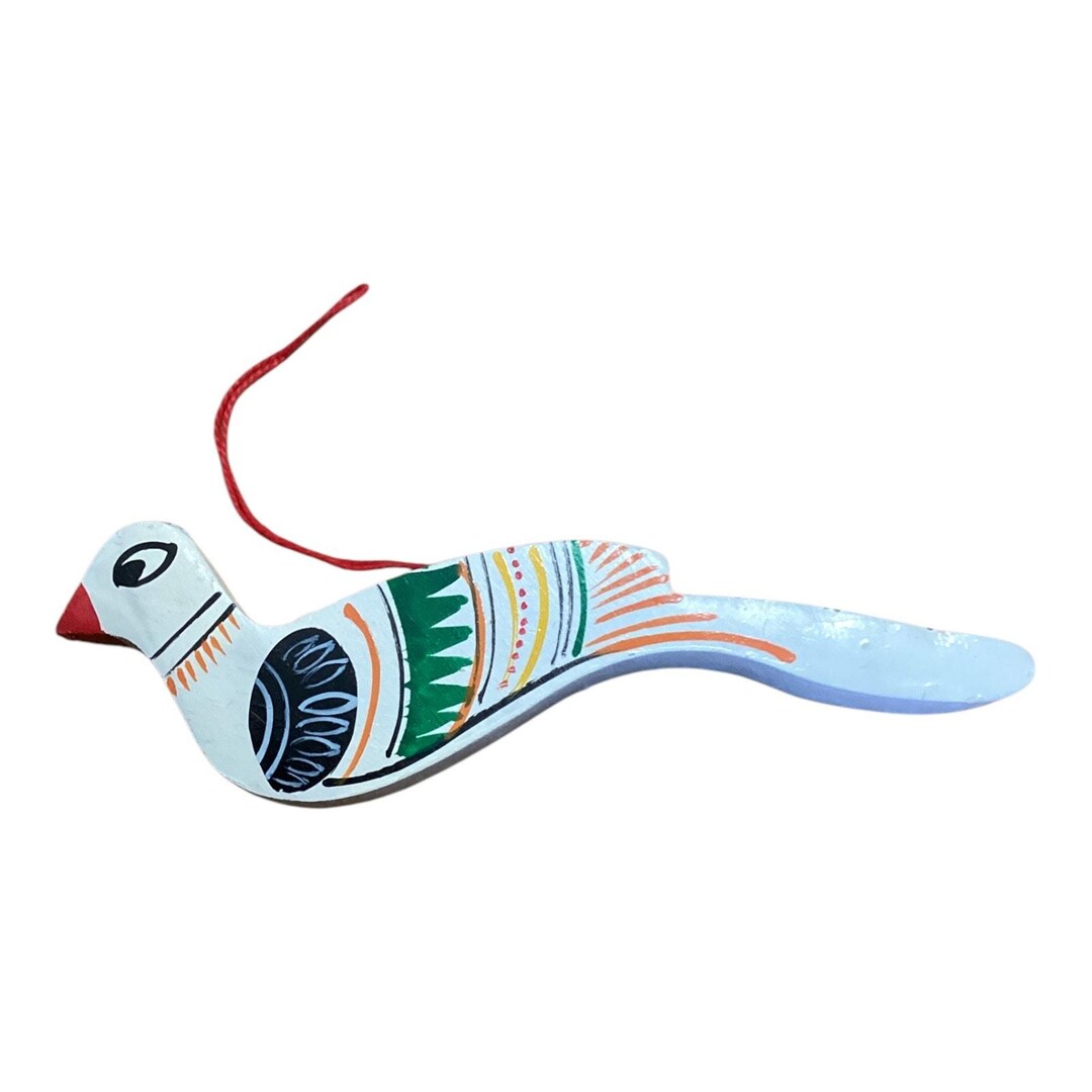 Vintage Wood Hand Painted Colorful Bird With Hanging String Ornament ...