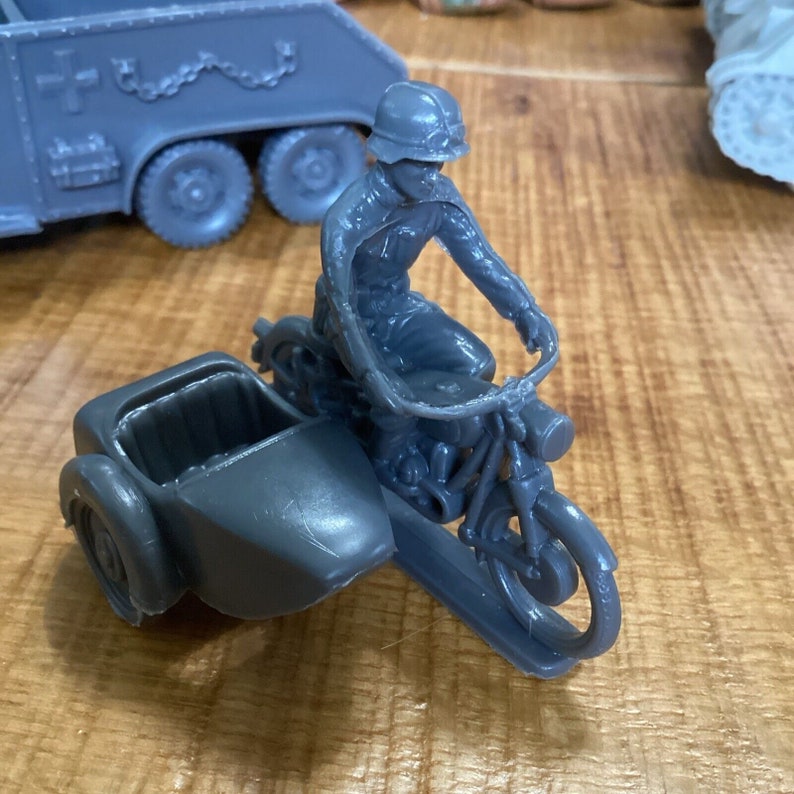 Vintage Marx Desert Fox Playset Dark Gray German Motorcycle & Sidecar 2 ...