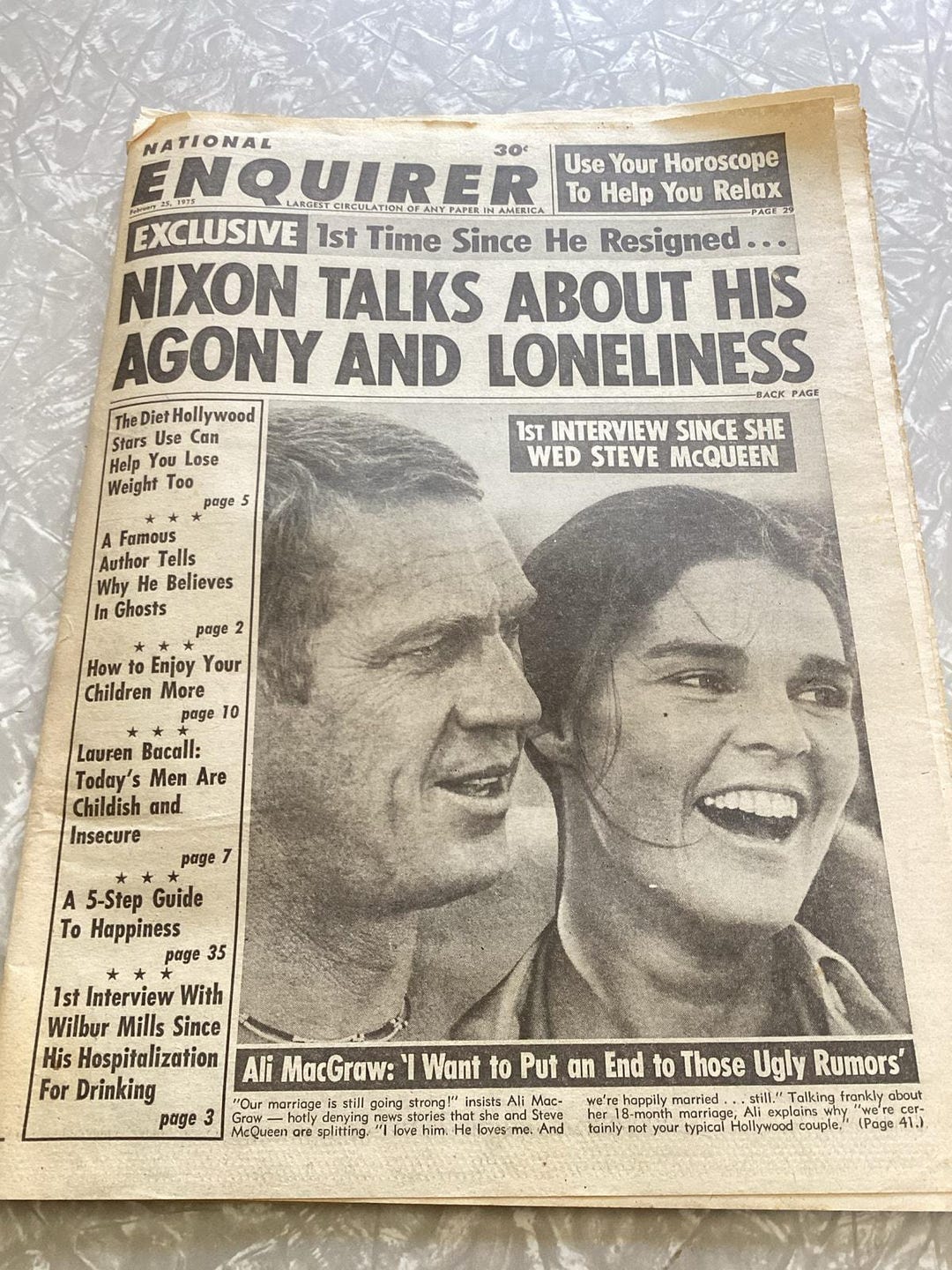 Vintage 1975 Enquirer Tabloid Gossip Magazine Newspaper Nixon Ali ...