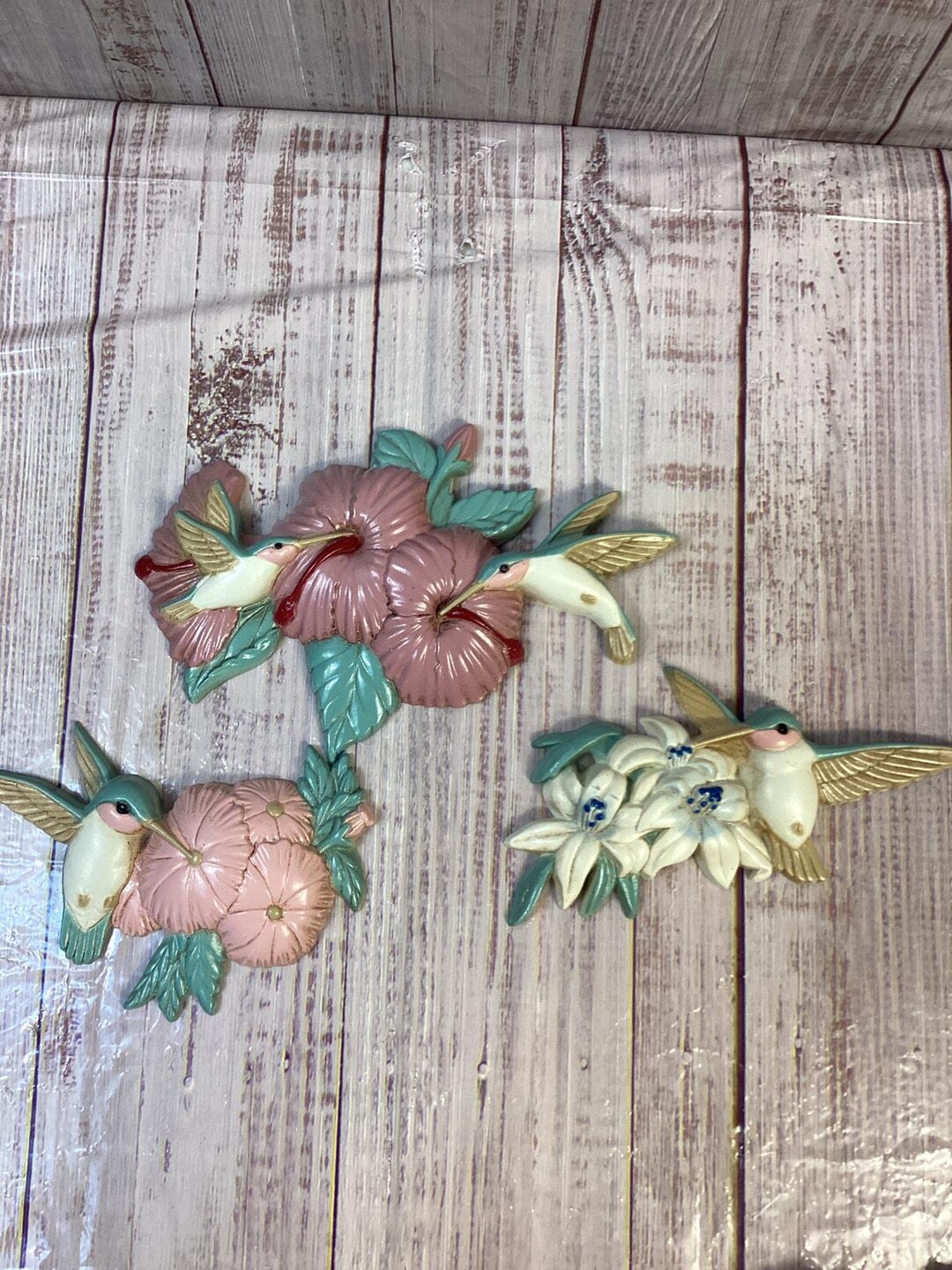 Vintage 1983 Burwood Hummingbird Wall Decor Set of 3 Pastel Floral USA ...