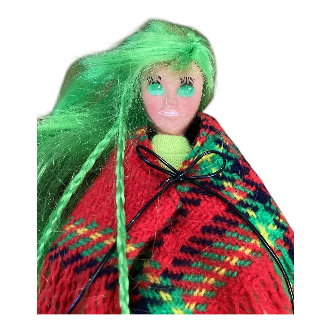 Vintage 8 Ideal Flatsy Doll Lime Green Hair Red Plaid Poncho MOD Outfit ...