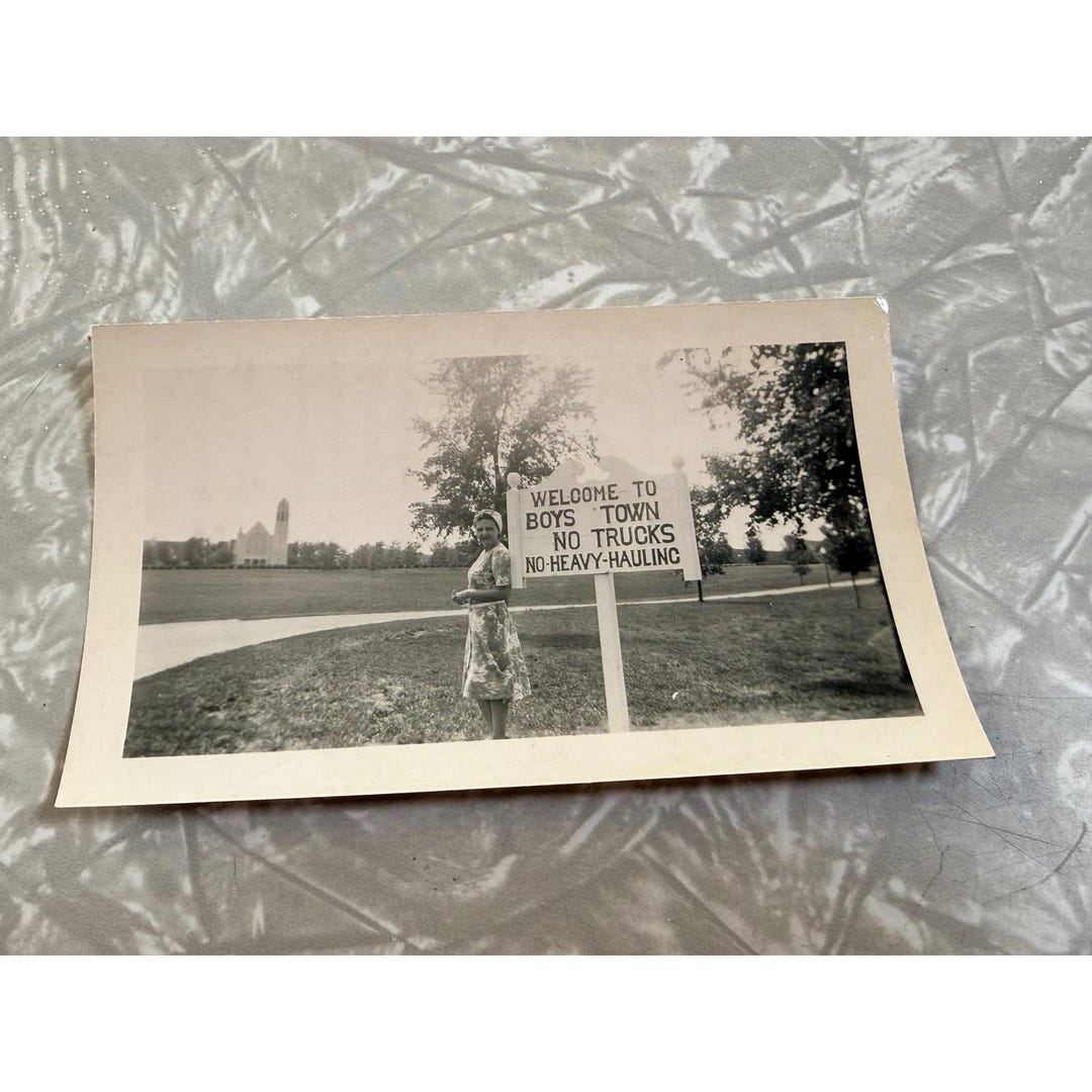 Vtg 1948 Boys Town Nebraska Photo Eleanor Entrance Sign Father Flanagan ...