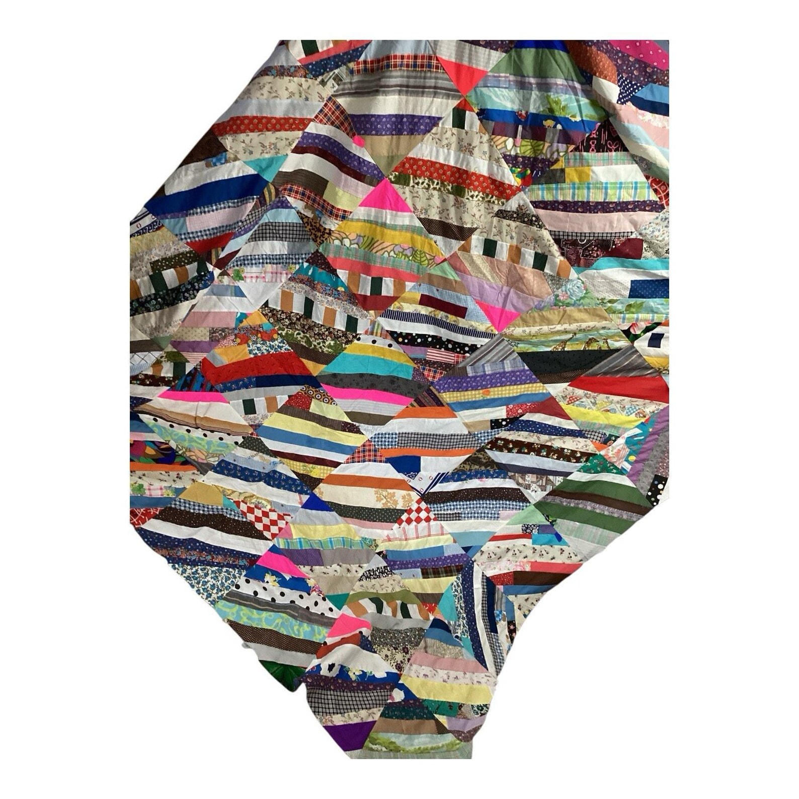 Multicolor Scrappy Crazy String Quilt Top Unfinished 83x 93 Farmhouse ...