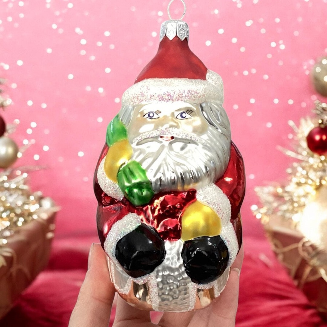 Vintage 5” Blown Glass Santa Claus Carrying Toy Bag Christmas Tree ...