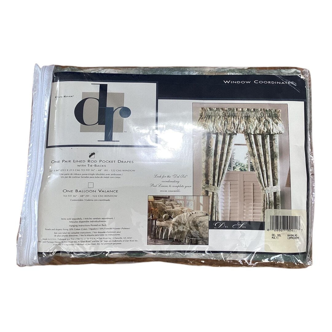 Vintage NIP Dan River Lined Drapes Del Sol Cotton Percale Green Floral ...