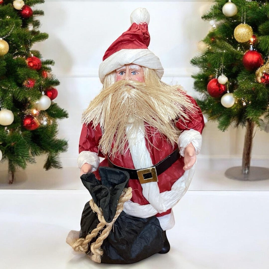 Vintage Taiwan Paper Mache Twine Beard Old World Santa Claus Figurine ...