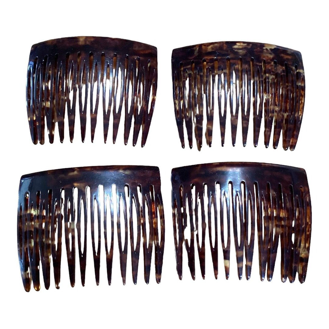 Vintage 4 Hair Barrette Combs Era 80s 90s Plastic Tortoise Shell Look ...