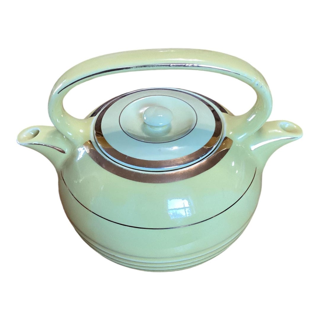 1940 Vintage Hall China Twin Spout Yellow Tea Master Art Deco Teapot ...